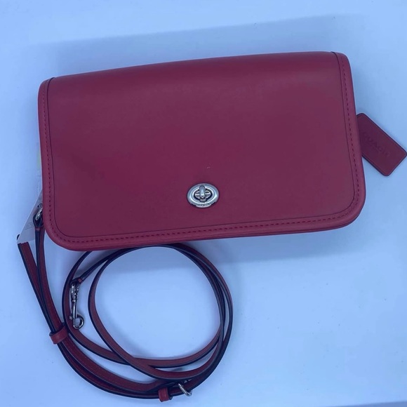 Coach | Bags | Coach Red Leather Crossbody Bag With Turnlock Closure ...